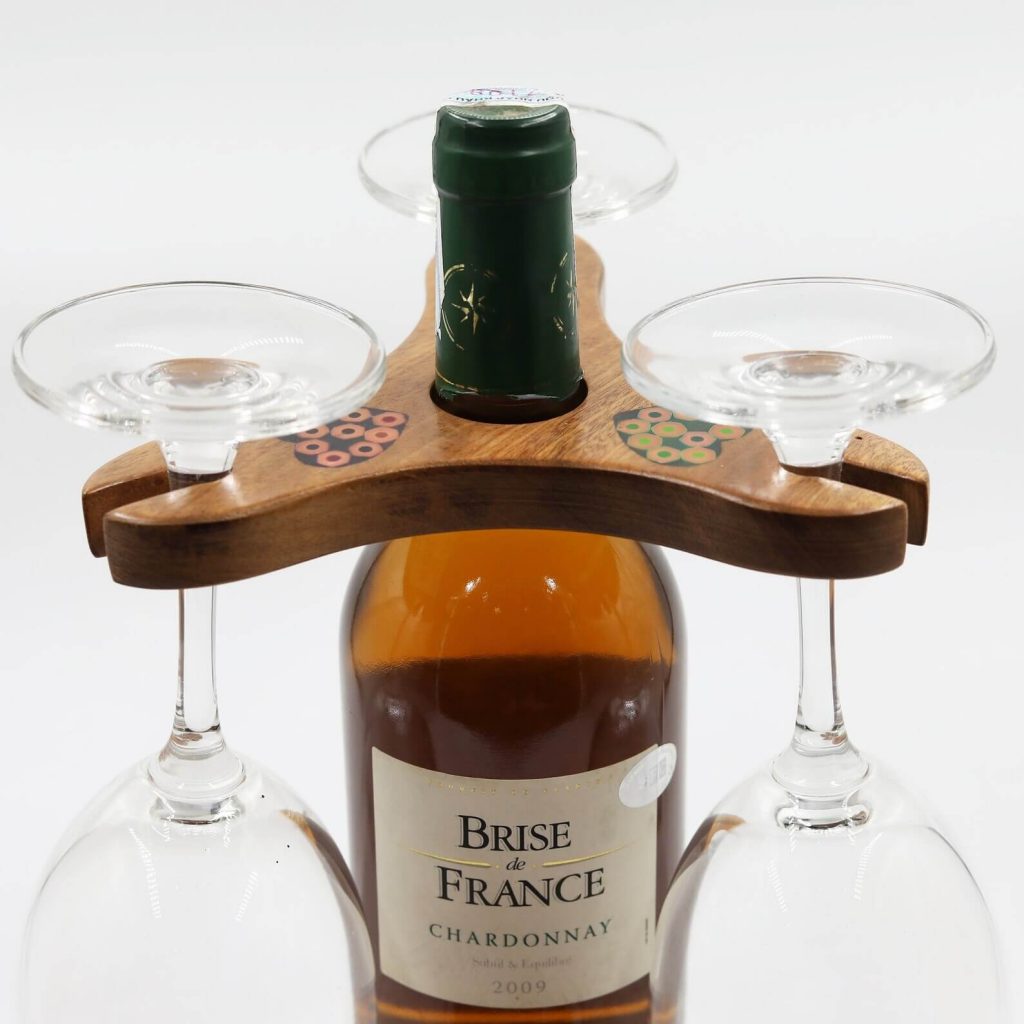Triangle Colored-Pencil Wine Bottle Holder with 3 Long Stem Glasses ...