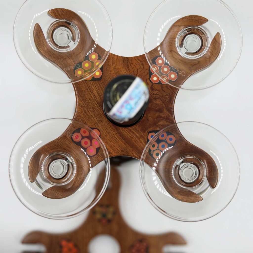 Colored-Pencil Wine Bottle Holder with 4 Long Stem Glasses - Henry Le ...