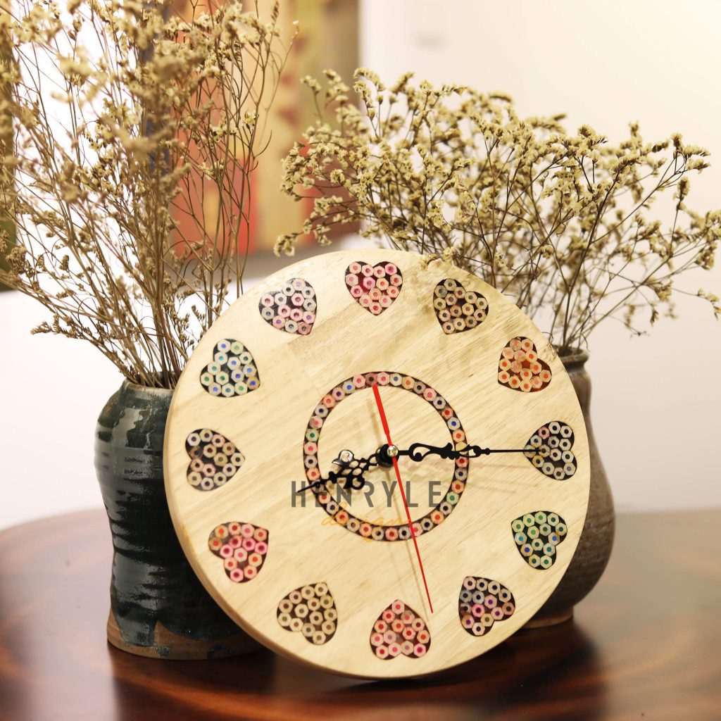 Erato Muse Resin Colored-Pencil Wood Wall Clock - Henry Le Design
