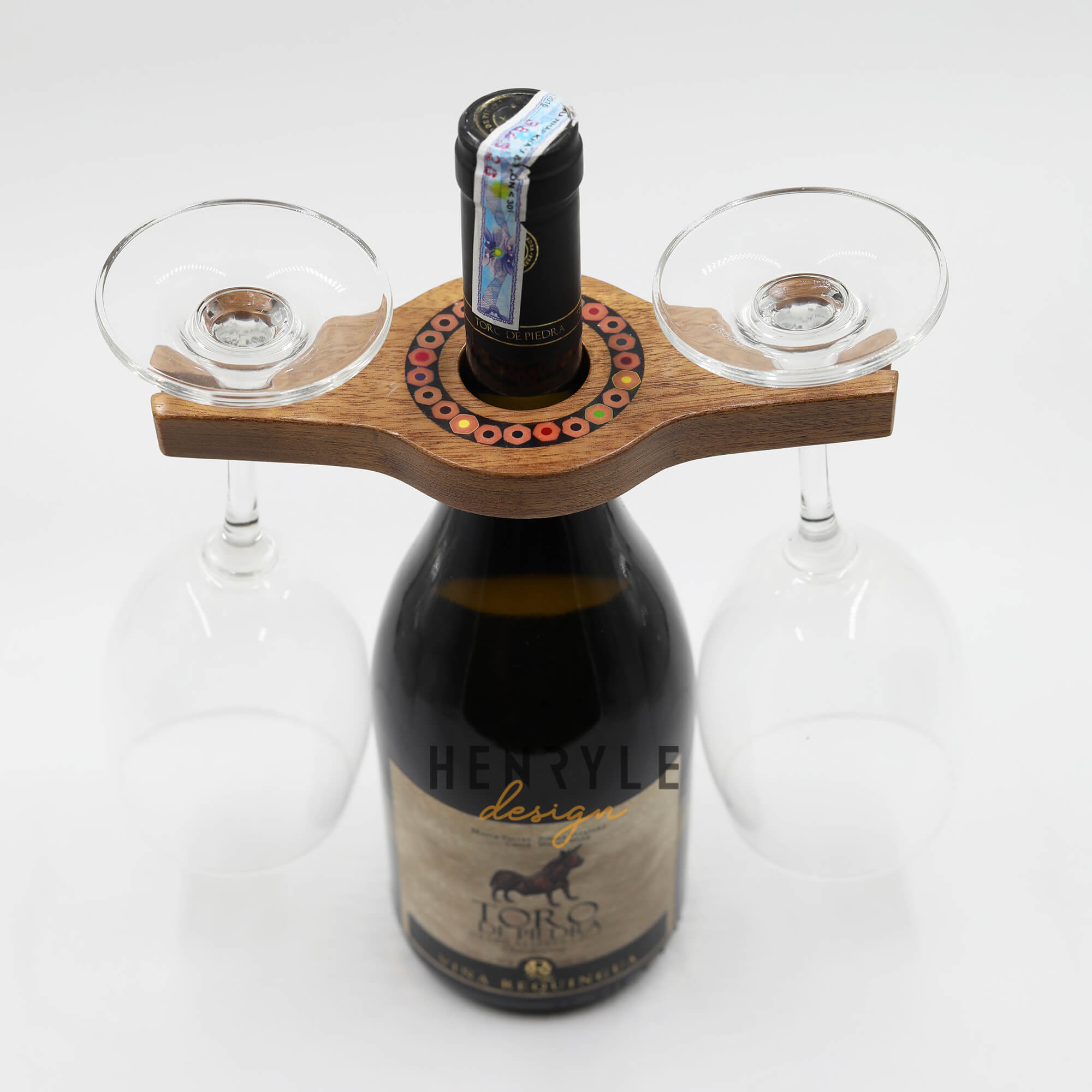 Colored-Pencil Wine Bottle Holder with 2 Long Stem Glasses - Henry Le ...