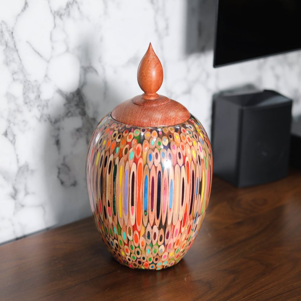 Colored-Pencil Resin Box - Handmade Vase with Wooden Lid - Heirloom ...