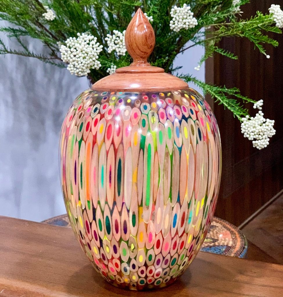 Colored-Pencil Resin Box - Handmade Vase with Wooden Lid - Heirloom ...