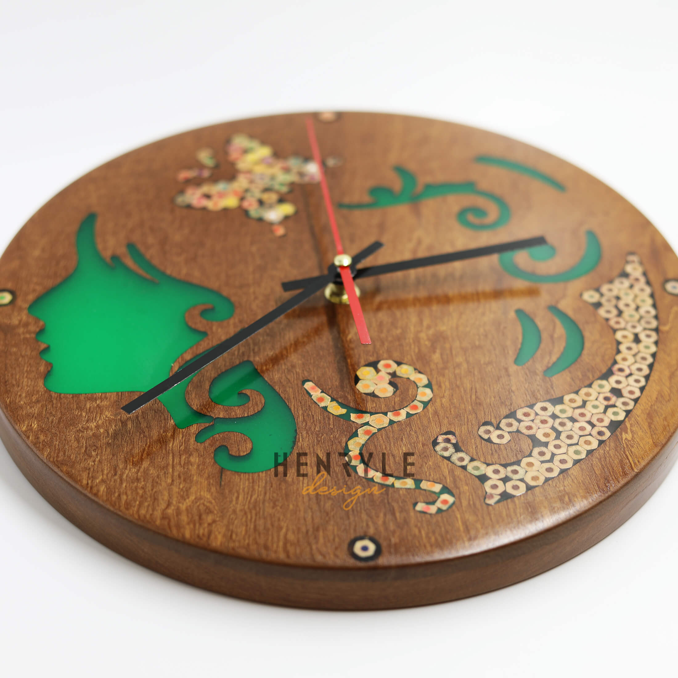 Polyhymnia Muse Resin Colored-Pencil Wood Wall Clock - Henry Le Design