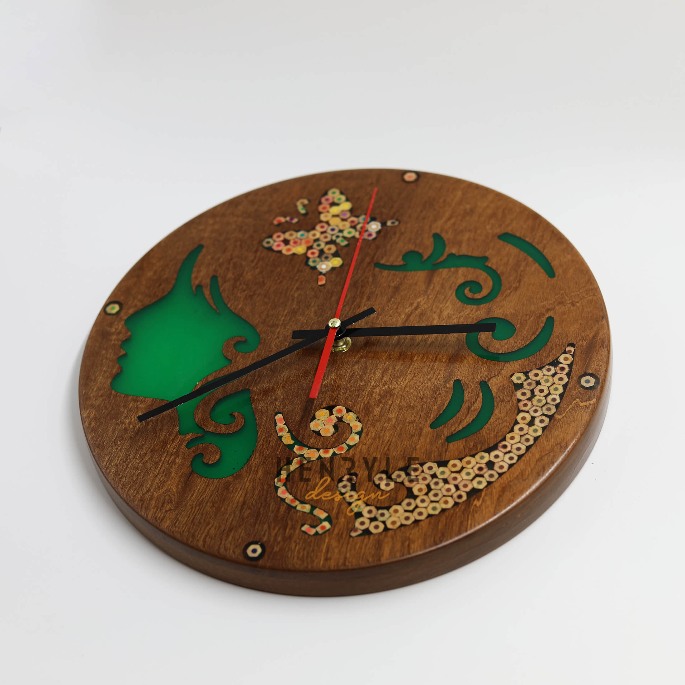 Polyhymnia Muse Resin Colored-Pencil Wood Wall Clock - Henry Le Design
